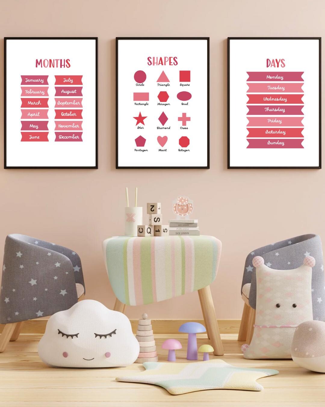 Days, Shapes & Months (pink) / Children's Educational Digital Download ...
