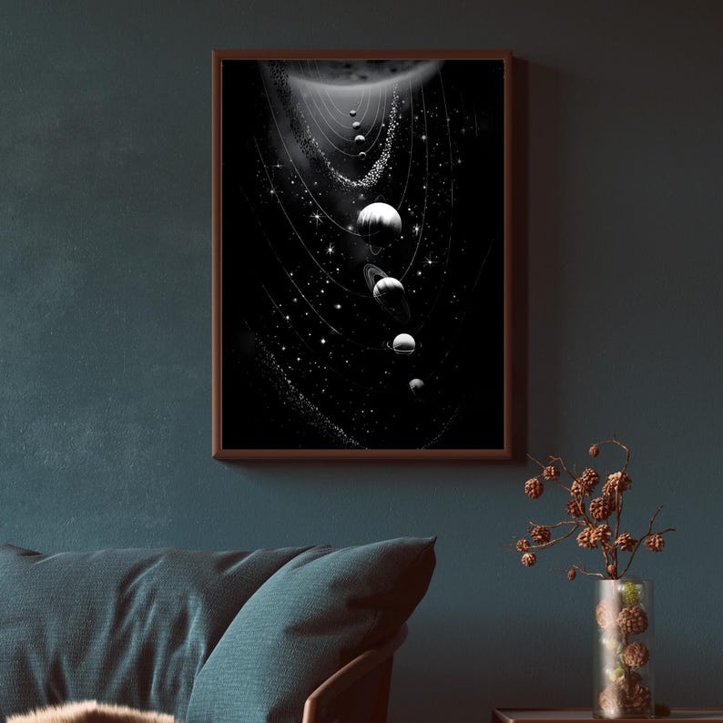 Surreal Space Planets Poster, Cosmic Galaxy Wall Art, Vintage Astronomy ...
