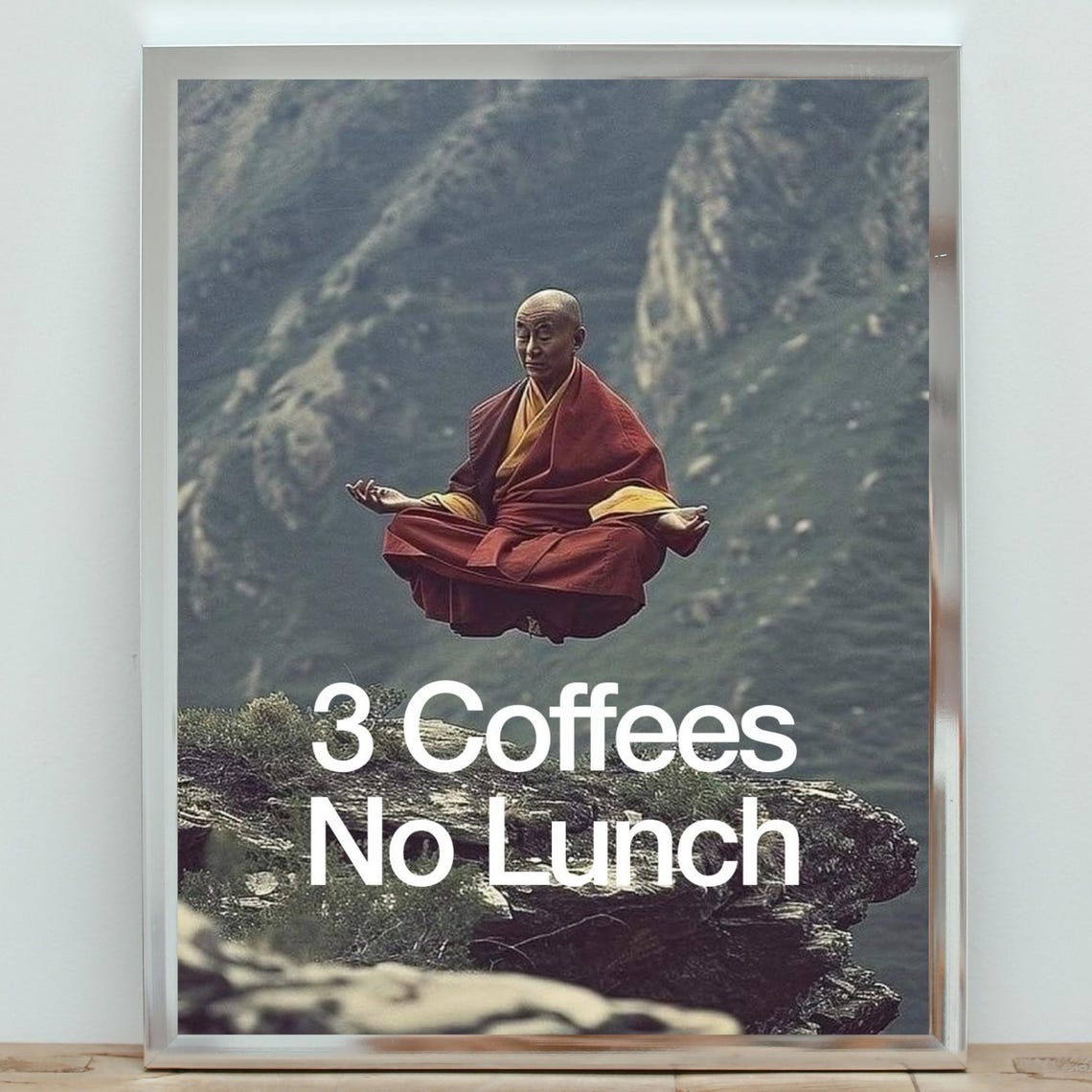 3 Coffees No Lunch Poster – Funny Caffeine Meme Wall Art, Monk ...