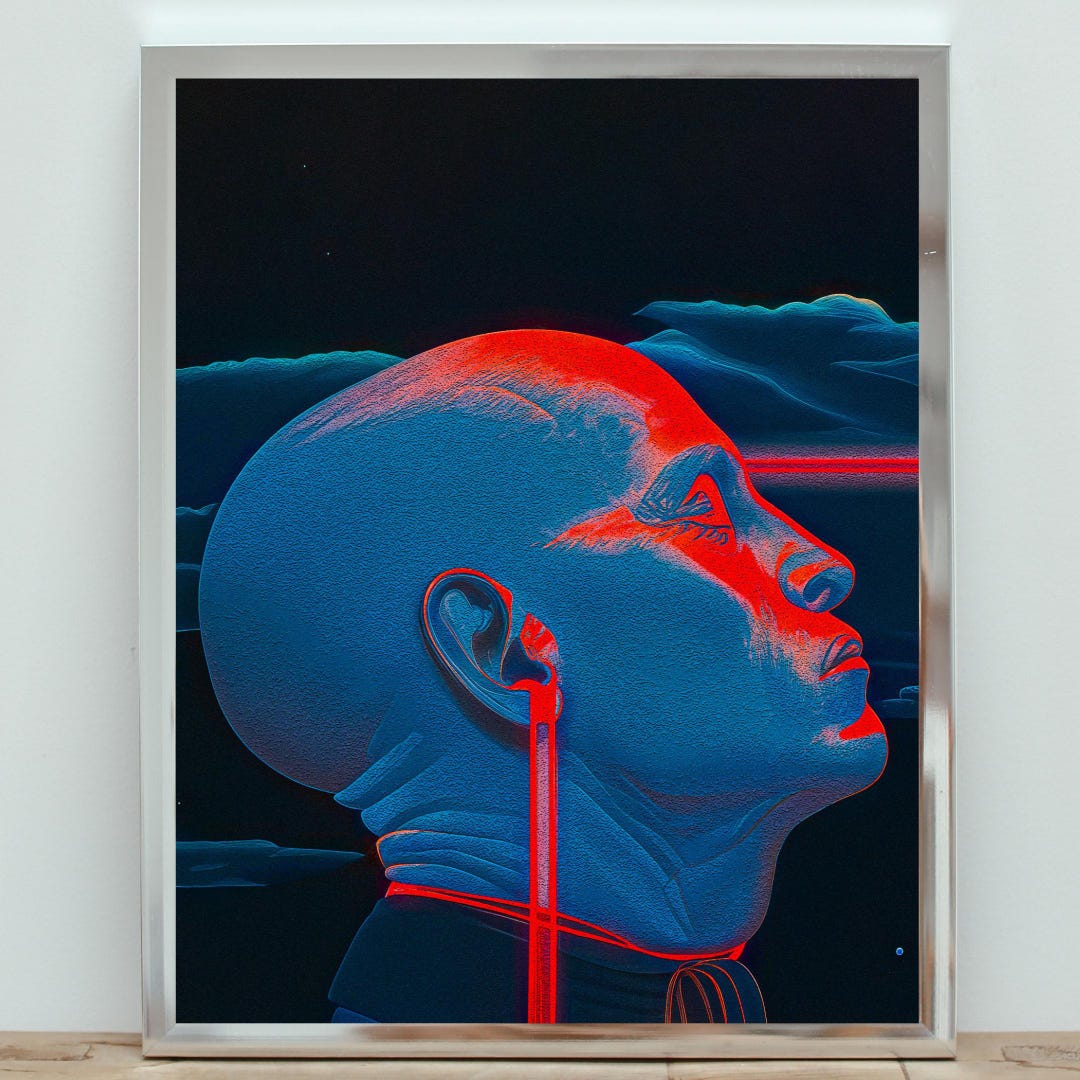 Neon Psyche Abstract Art Print, Futuristic Portrait Wall Decor, Bold ...