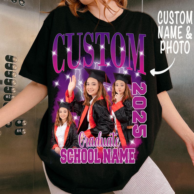 Custom Graduation Bootleg Shirt, Class of 2025 Shirt, Personalized Face ...