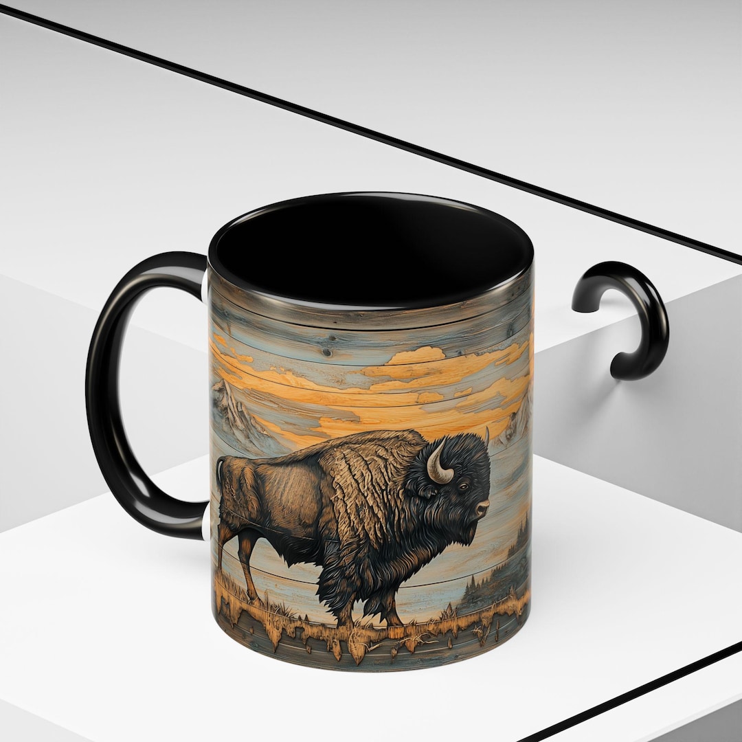 Rustic Bison Mug | Animal-themed Engraved Wooden Mug | Nature Lovers ...