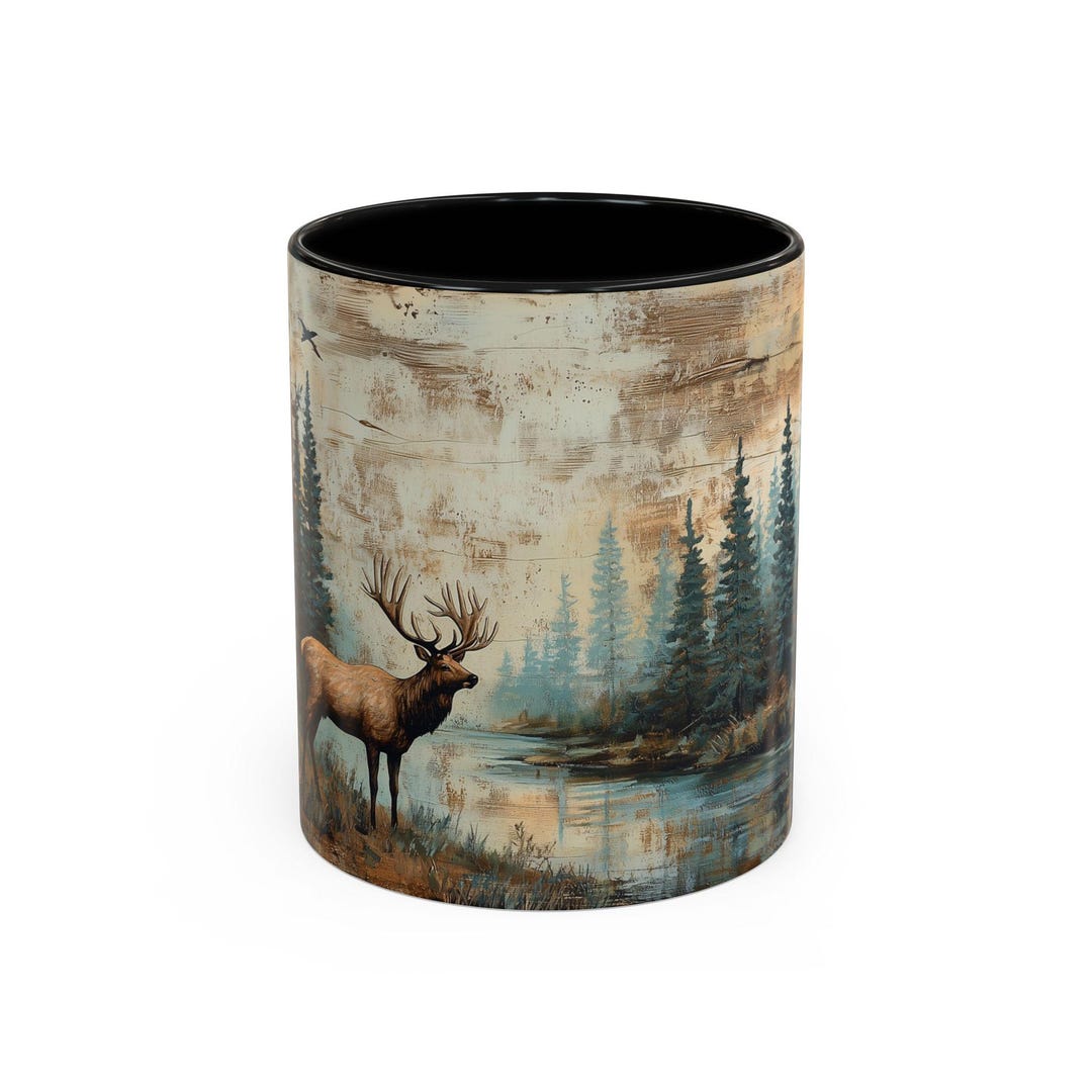 Rustic Elk Coffee Mug: Wildlife Forest Scene, Nature Lover Gift - Etsy