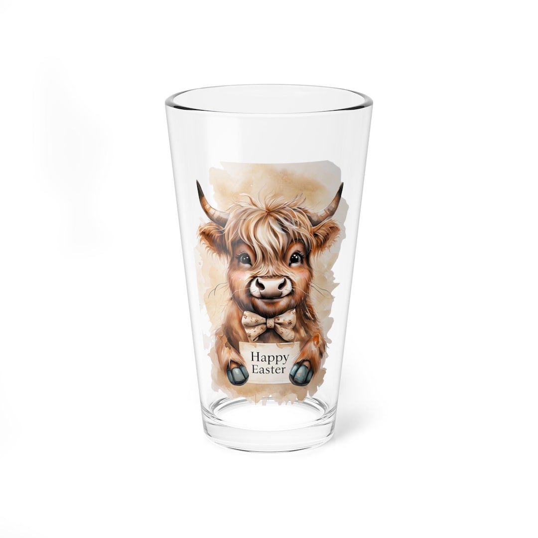 Highland Cow Mixing Glass, 16oz - Glassware Gift for Easter and Spring ...