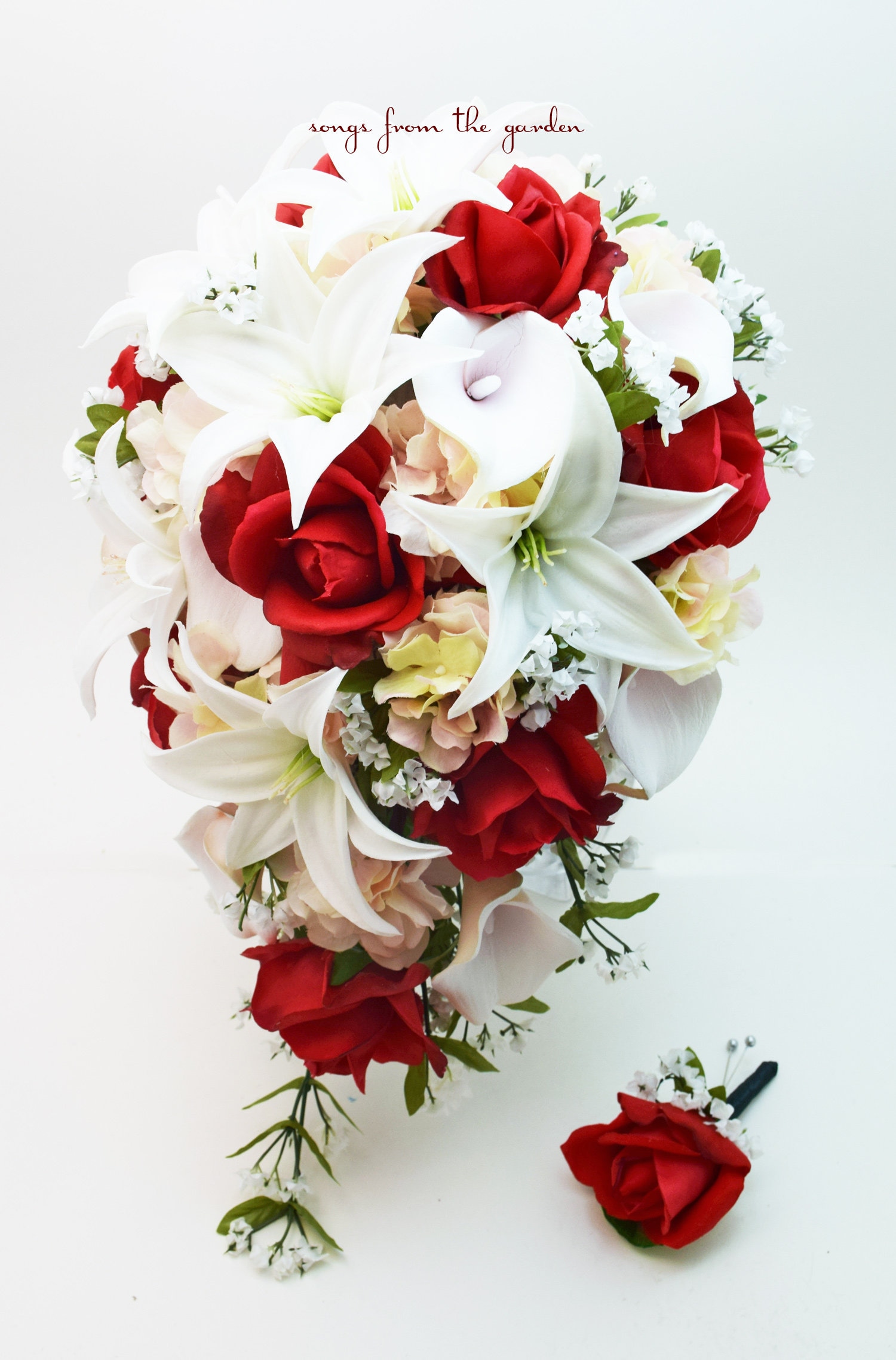 Cascade Bridal Bouquet Red White Blush Real Touch White | Etsy