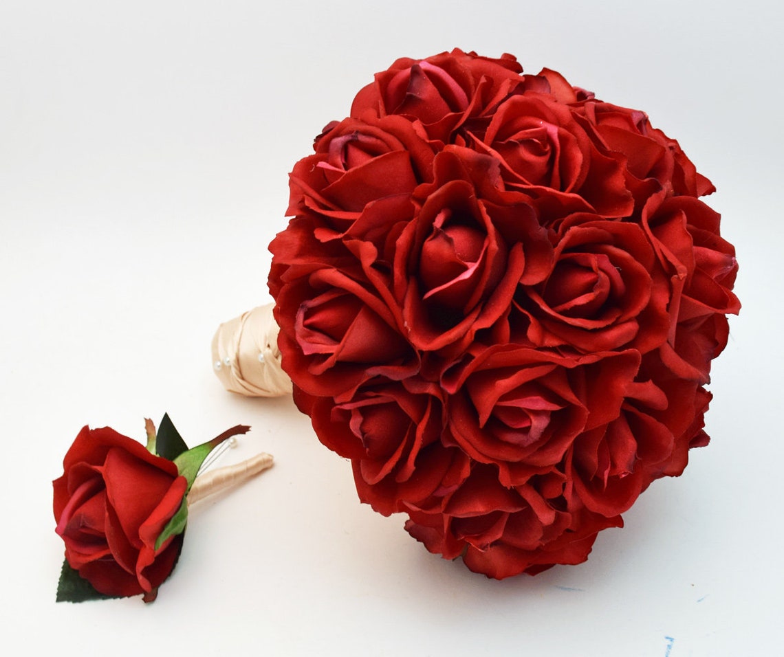 Red Roses Bridal or Bridesmaid Bouquet Add Groom Groomsman - Etsy