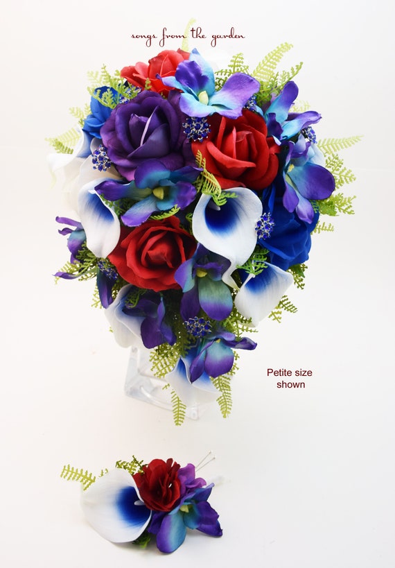 Bouquet De Roses Bleues Et Rouges