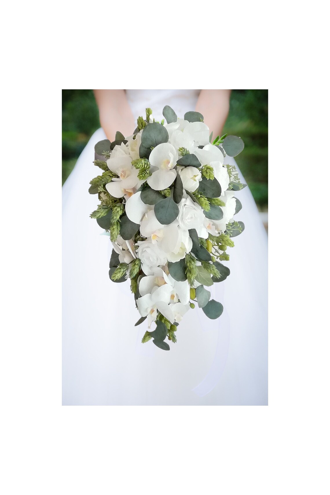 Eucalyptus Cascade Bridal Bouquet Hops Real Touch Orchids | Etsy