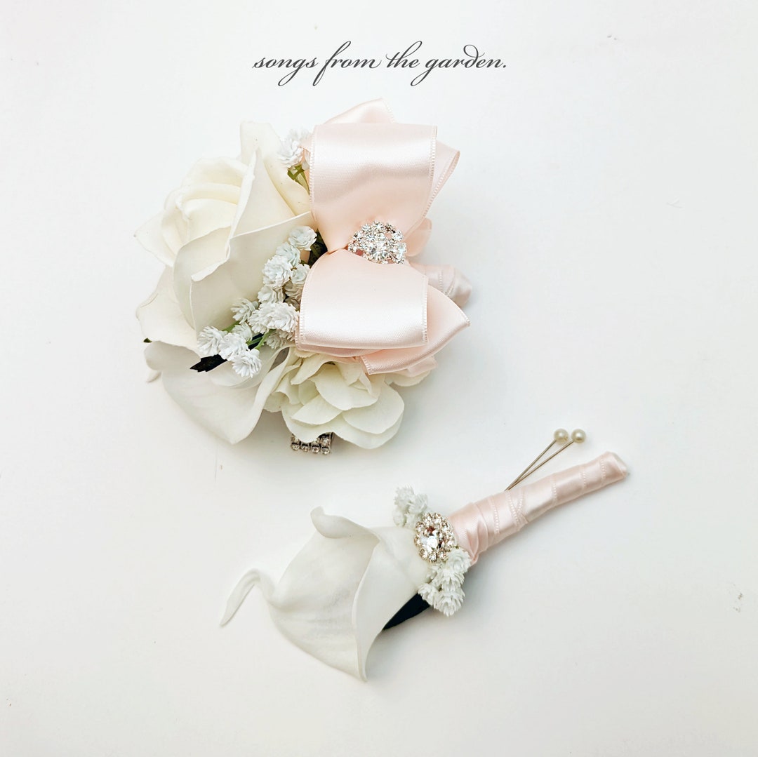 Calla & Rose Corsage With Rhinestones - Real Touch Rose Wedding ...