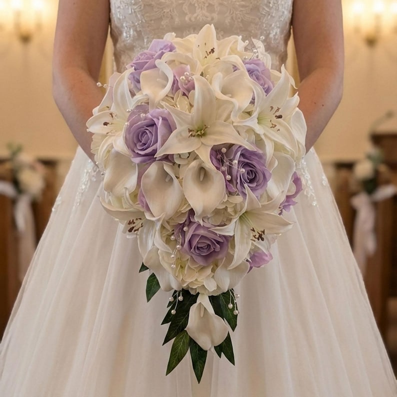 Ramo de novia artificial de color blanco lila lavanda para graduación o ...