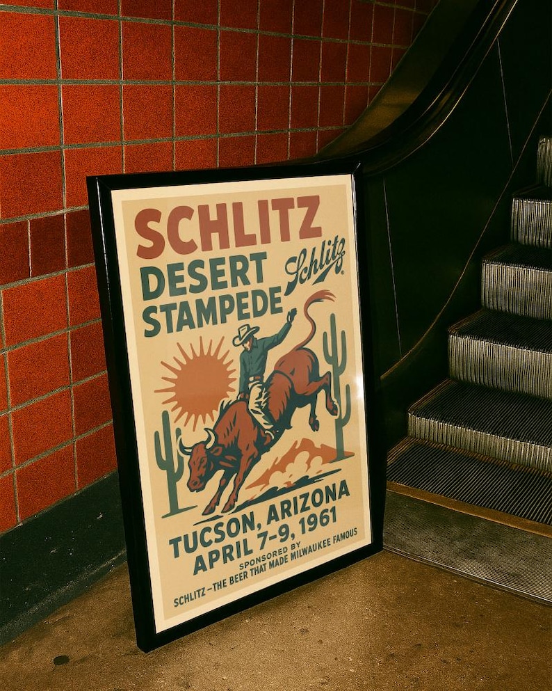 1961 Schlitz Desert Stampede Poster: Vintage Tucson Rodeo Art Print - Etsy