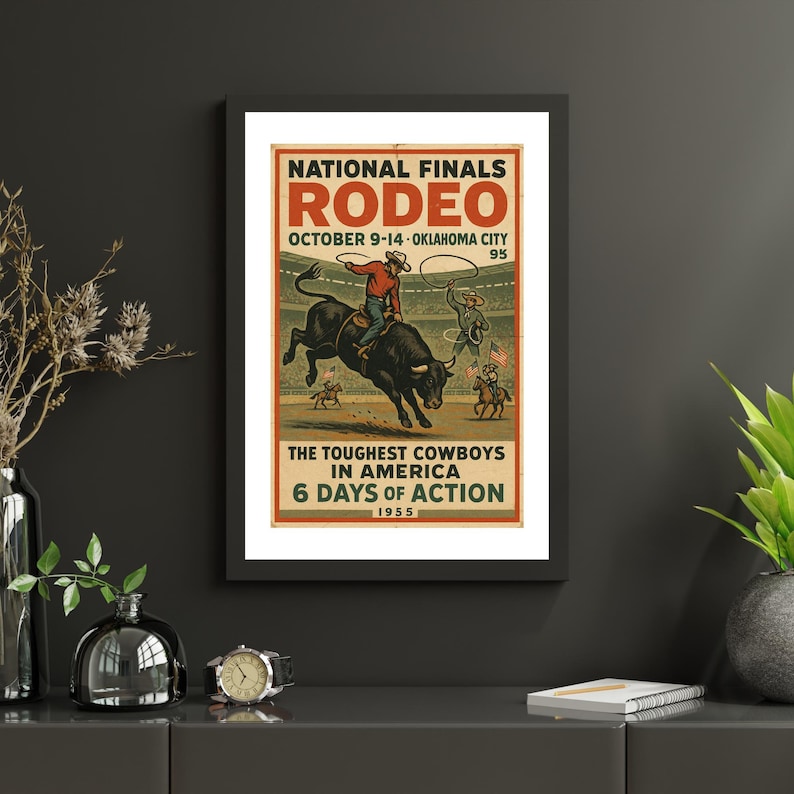 Vintage Rodeo Poster – National Finals Cowboy Wall Art – Rustic Western ...