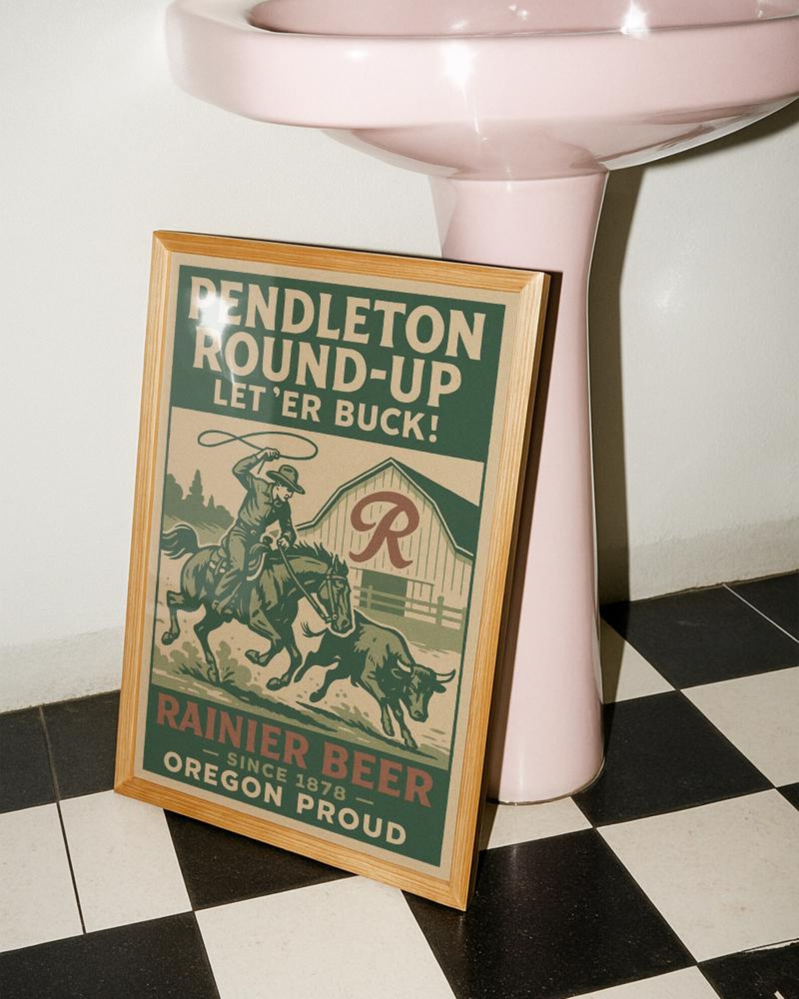 Pendleton Round-up Vintage Rodeo Poster, Rainier Beer Print, Oregon ...