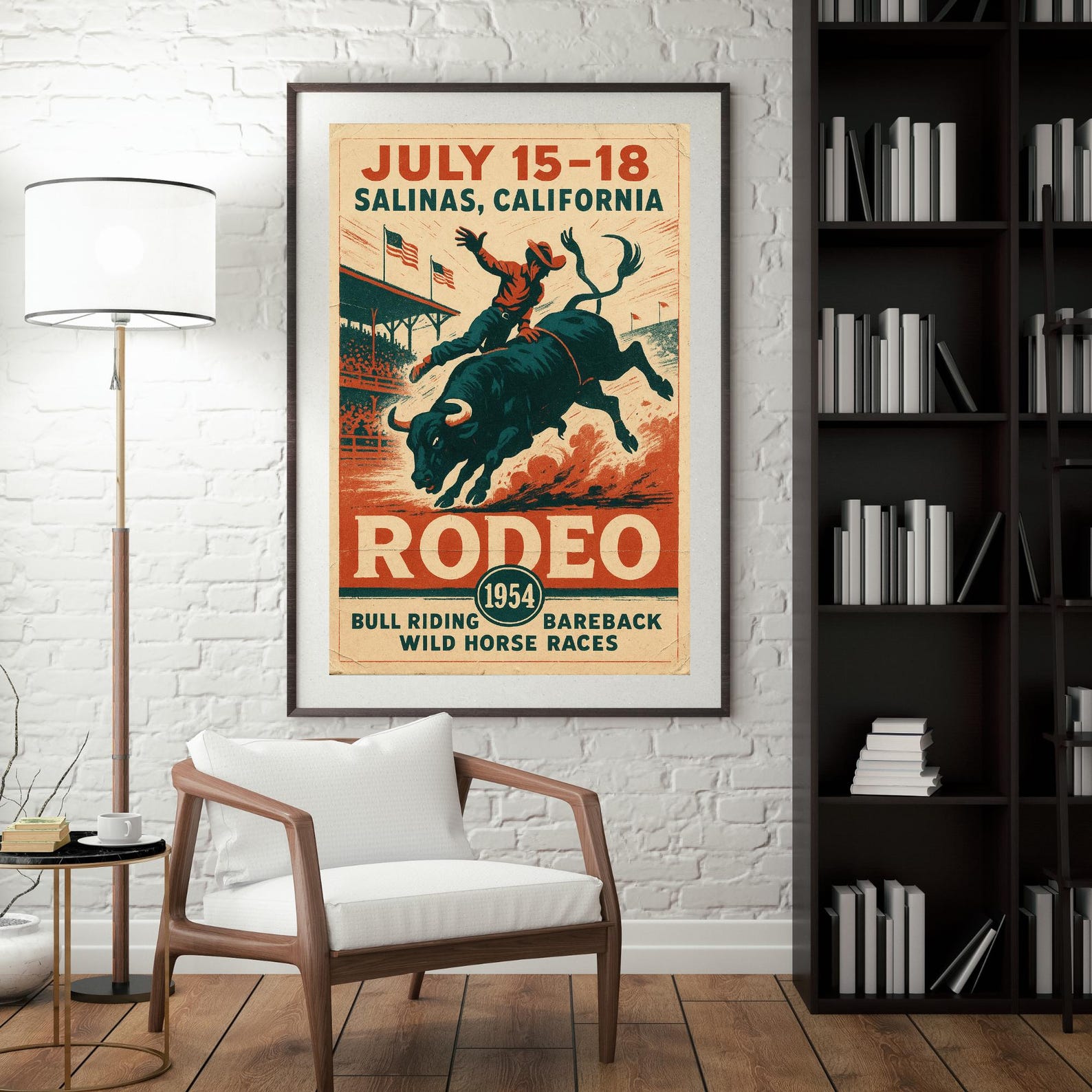 Salinas Rodeo 1954 Poster – Bull Riding Wall Art, Vintage California ...