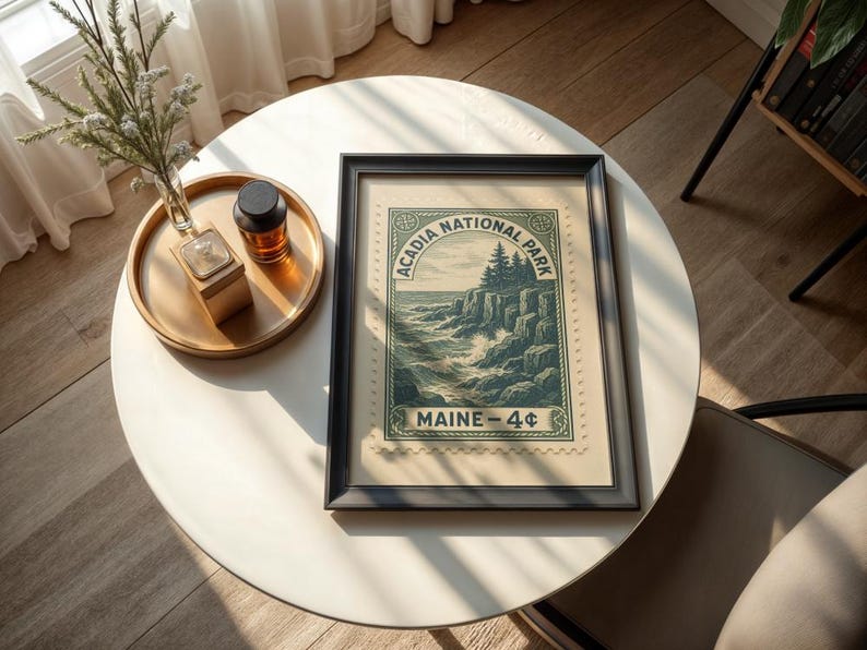 Acadia National Park Vintage Stamp Poster: Maine Coastal Art - Etsy