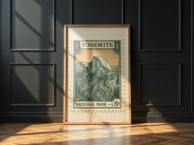 Yosemite National Park Poster: Vintage Half Dome Stamp Print, Sierra ...