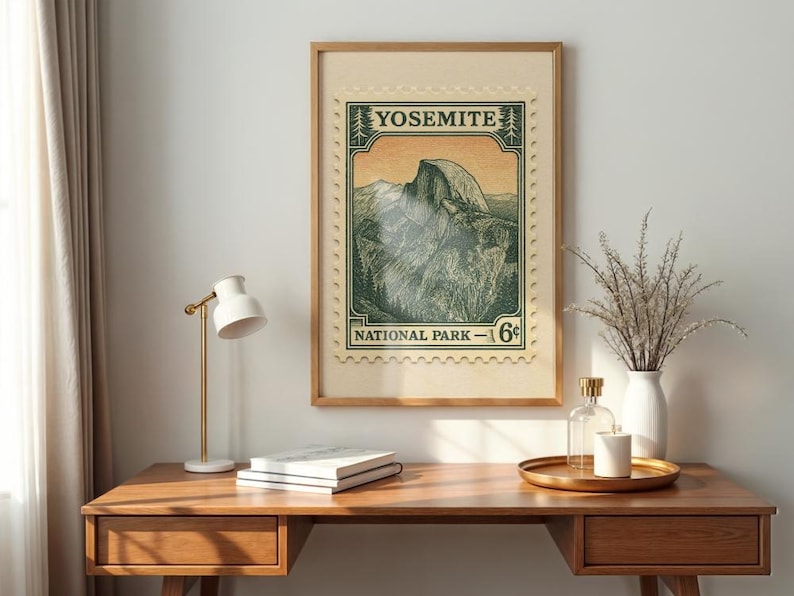 Yosemite National Park Poster: Vintage Half Dome Stamp Print, Sierra ...