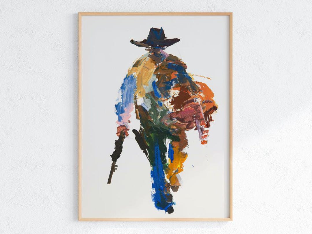 Colorful Cowboy Wanderer Art Print, Abstract Western Wall Decor, Bold ...