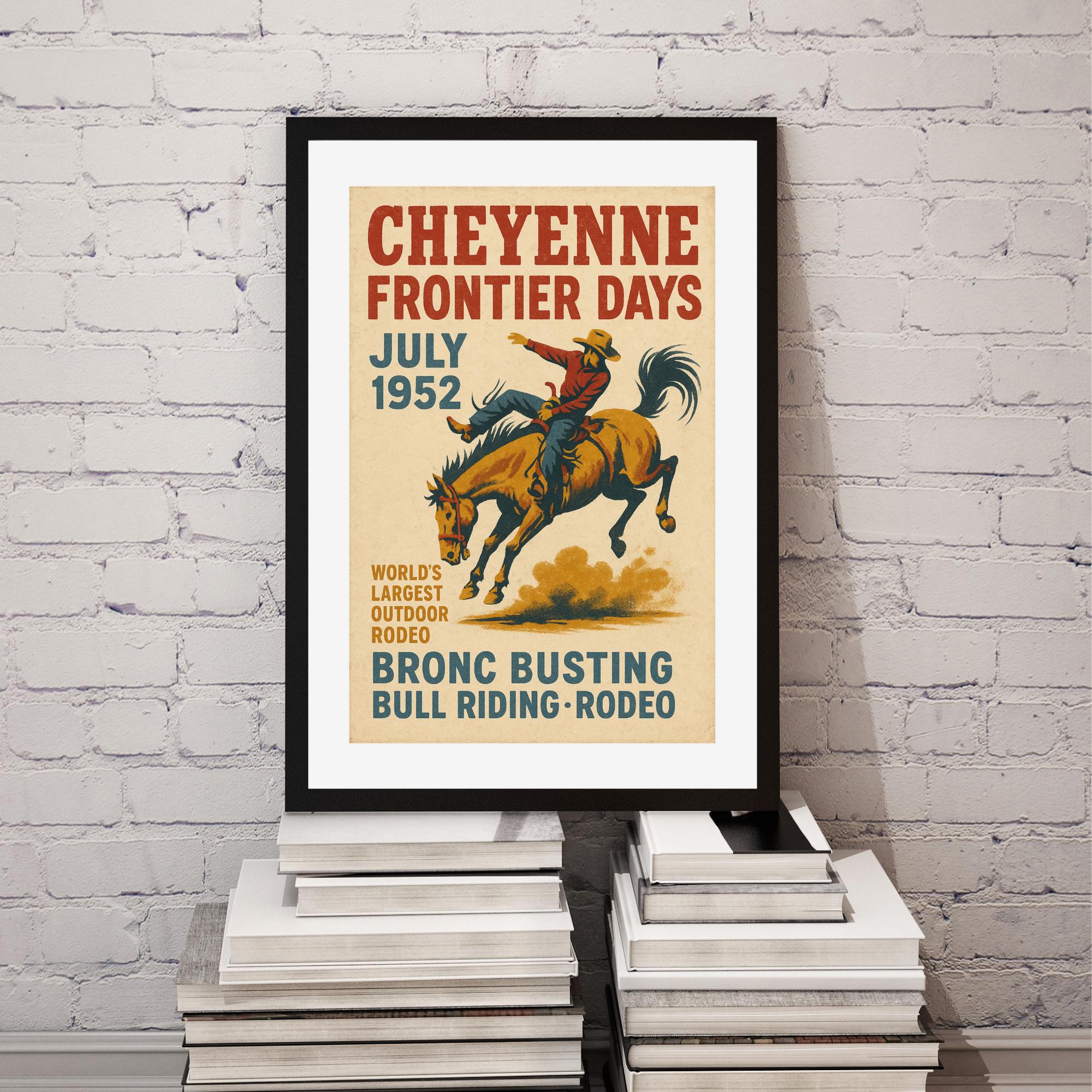 Cheyenne Frontier Days 1952 Poster – Vintage Western Rodeo Print ...