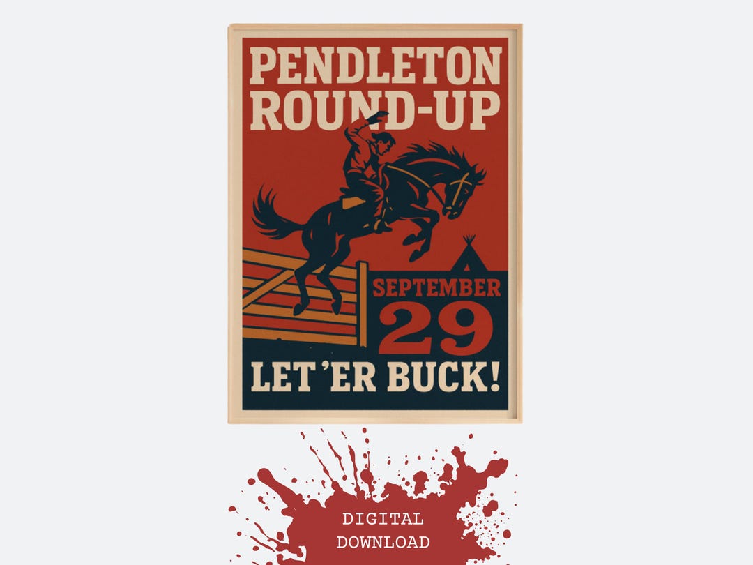 Pendleton Round-up Vintage Rodeo Poster Printable, Western Cowboy Wall ...