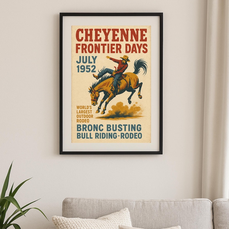 Cheyenne Frontier Days 1952 Poster – Vintage Western Rodeo Print ...