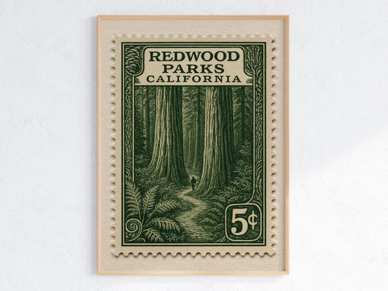 Redwood National Park Poster: Vintage California Travel Art Print - Etsy