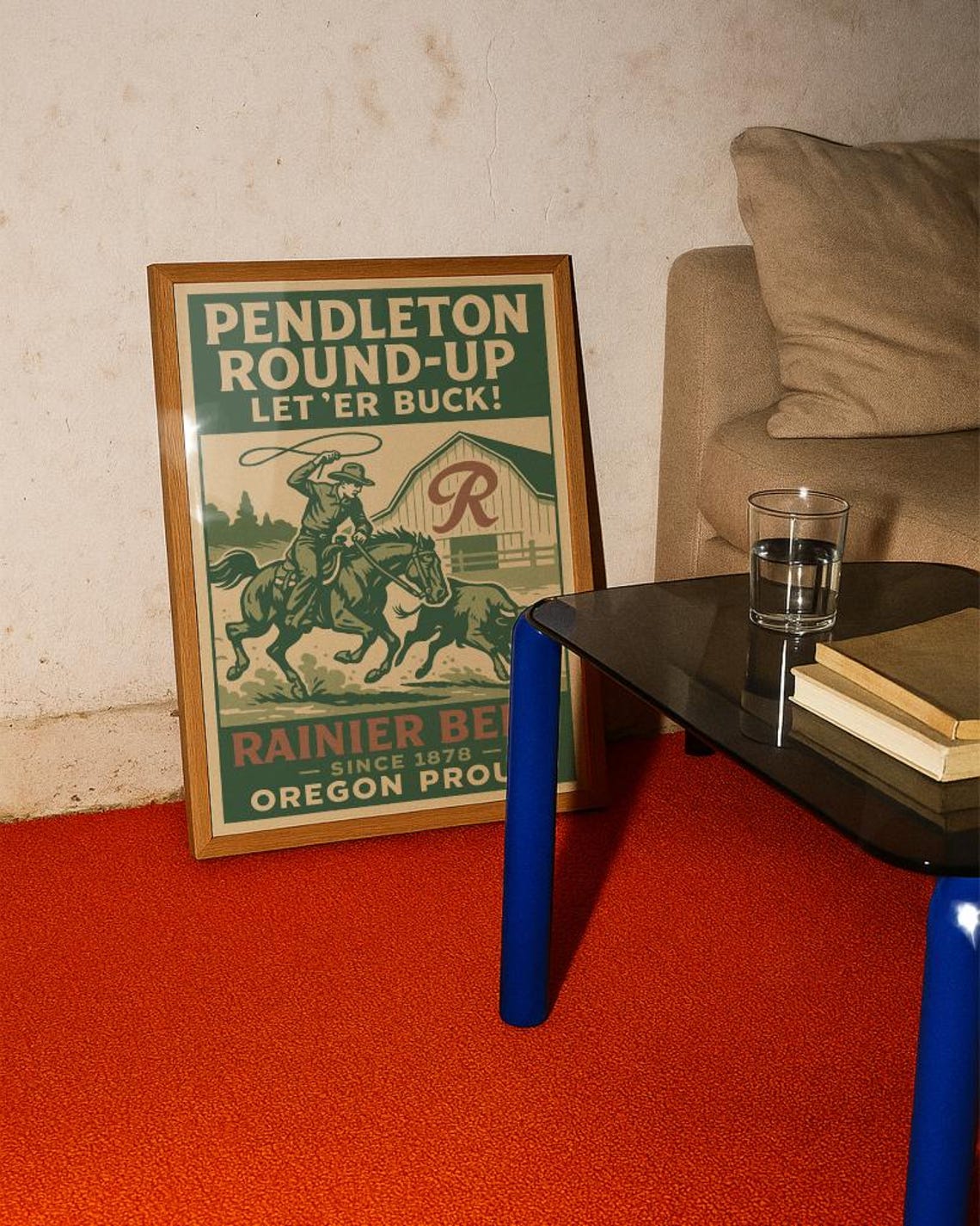 Pendleton Round-up Vintage Rodeo Poster, Rainier Beer Print, Oregon ...