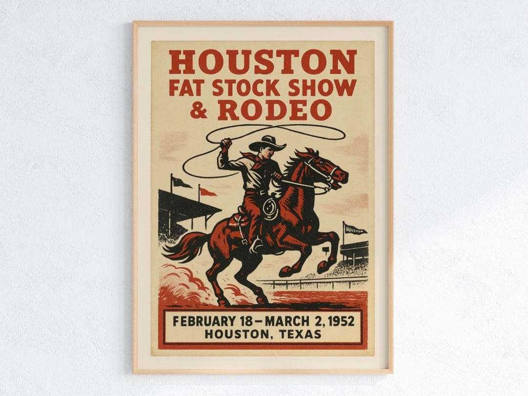 Vintage Houston Rodeo Poster: 1952 Cowboy Art Print (digital or ...