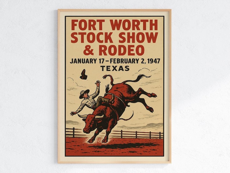 Vintage Rodeo Poster – Fort Worth Stock Show Cowboy Print – Rustic ...