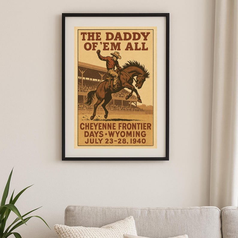 Cheyenne Frontier Days 1952 Poster – Vintage Western Rodeo Print ...