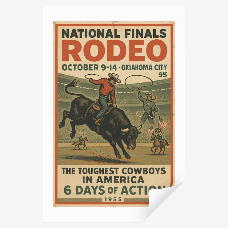 Vintage Rodeo Poster – National Finals Cowboy Wall Art – Rustic Western ...