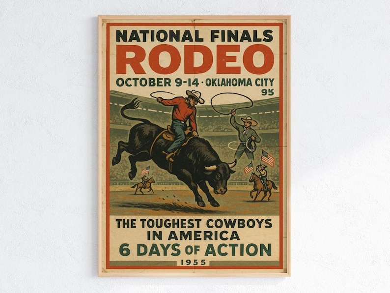 Vintage Rodeo Poster – National Finals Cowboy Wall Art – Rustic Western ...