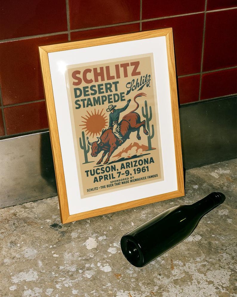 1961 Schlitz Desert Stampede Poster: Vintage Tucson Rodeo Art Print - Etsy