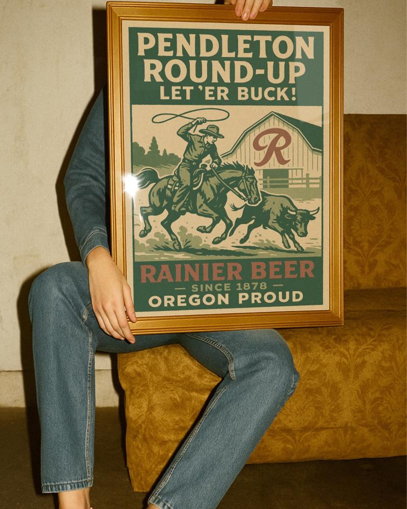 Pendleton Round-up Vintage Rodeo Poster, Rainier Beer Print, Oregon ...