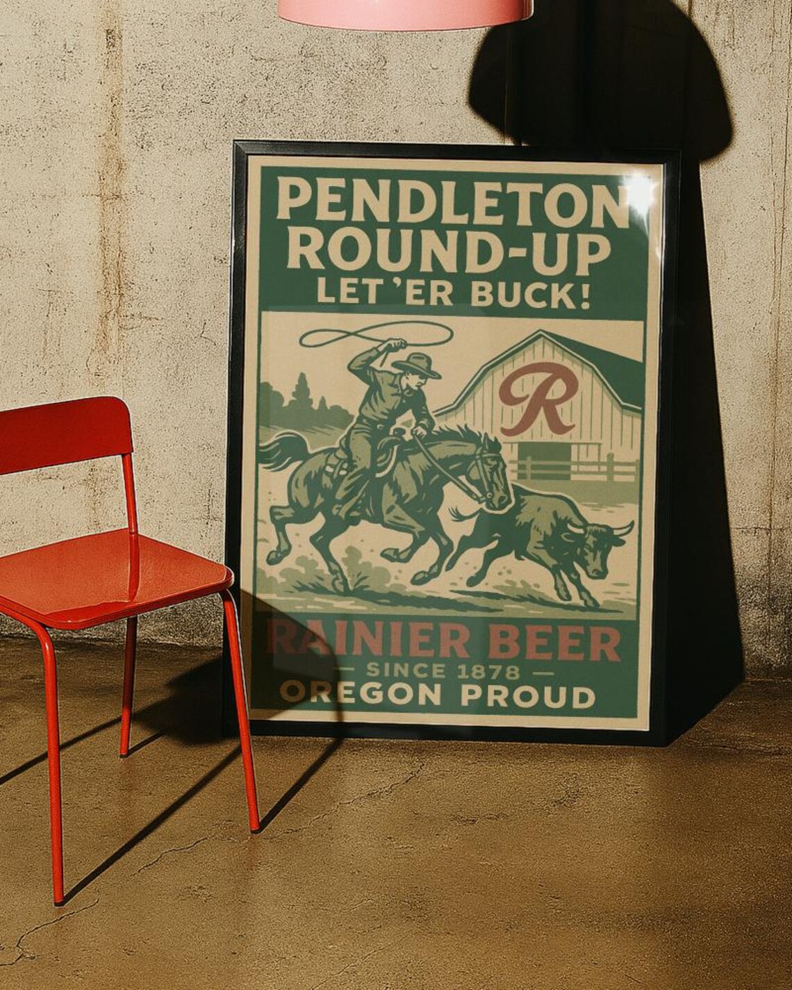 Pendleton Round-up Vintage Rodeo Poster, Rainier Beer Print, Oregon ...