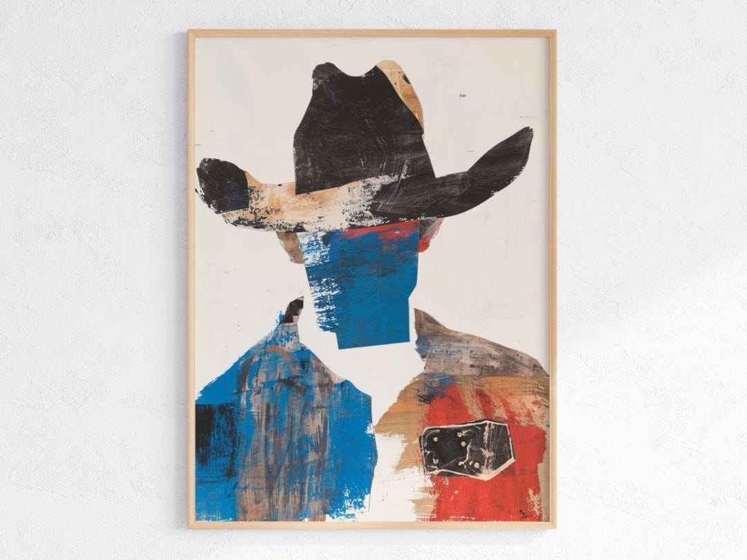 Abstract Cowboy Portrait Art Print, Western Collage Wall Decor, Bold ...