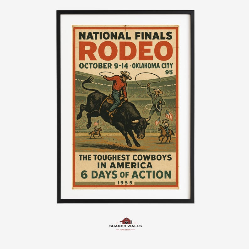 Vintage Rodeo Poster – National Finals Cowboy Wall Art – Rustic Western ...