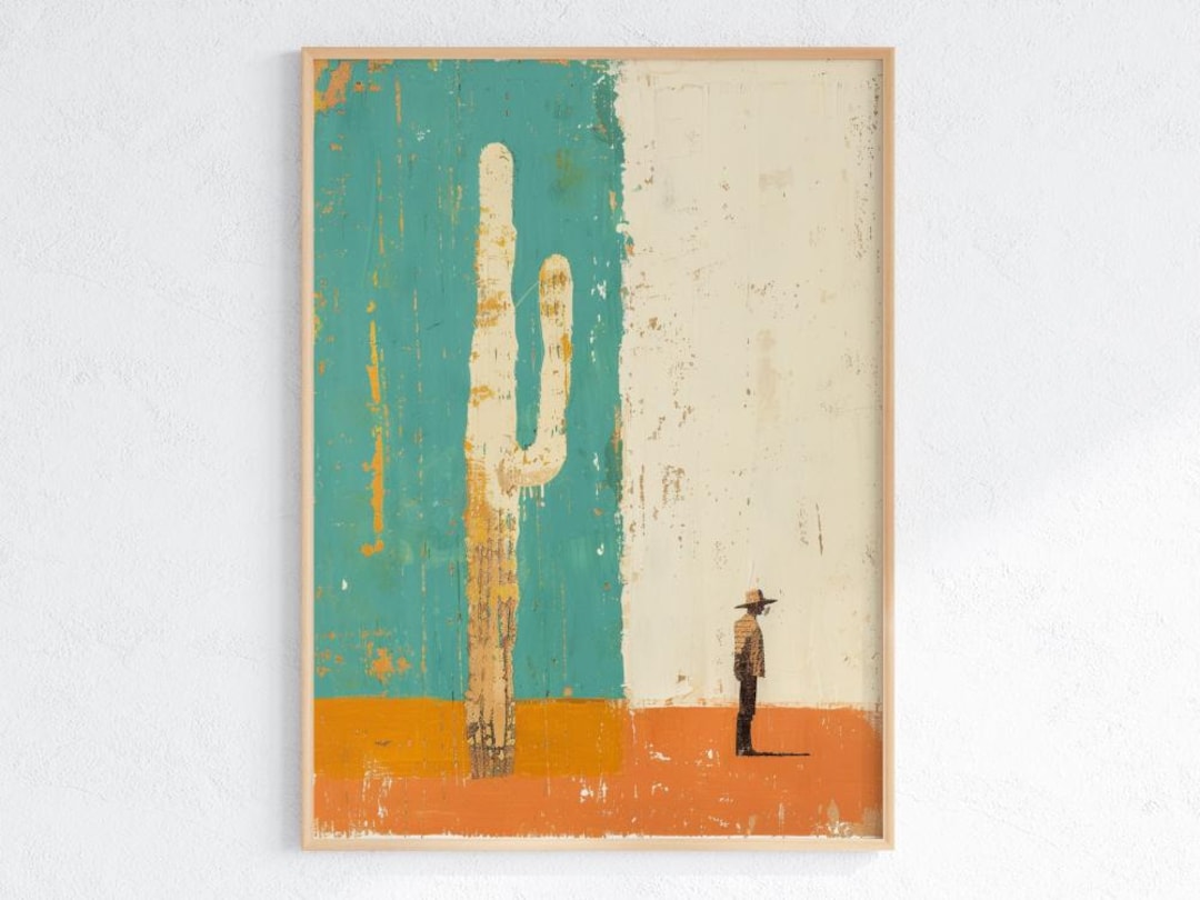 Cowboy and Cactus Abstract Wall Art – Modern Western Desert Poster ...