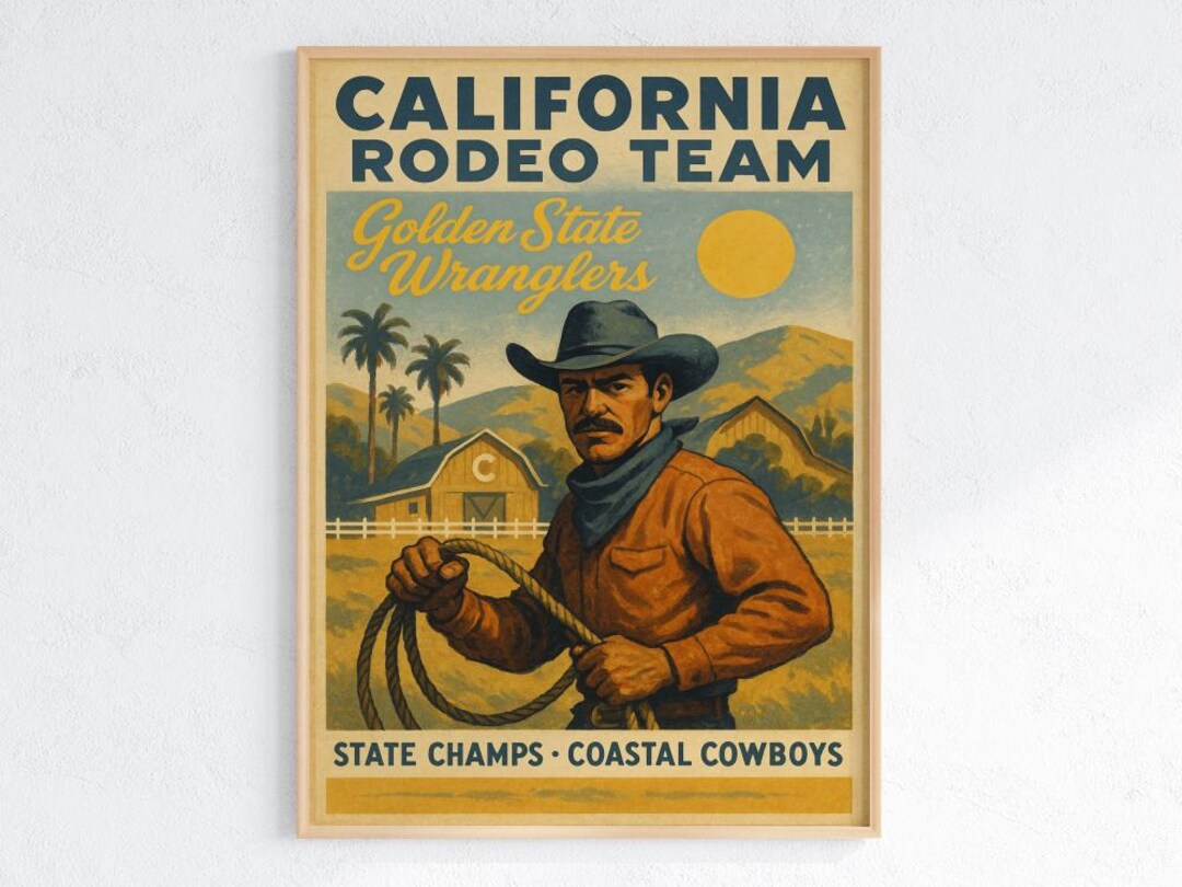 California Rodeo Team Poster – Golden State Wranglers Cowboy Print ...