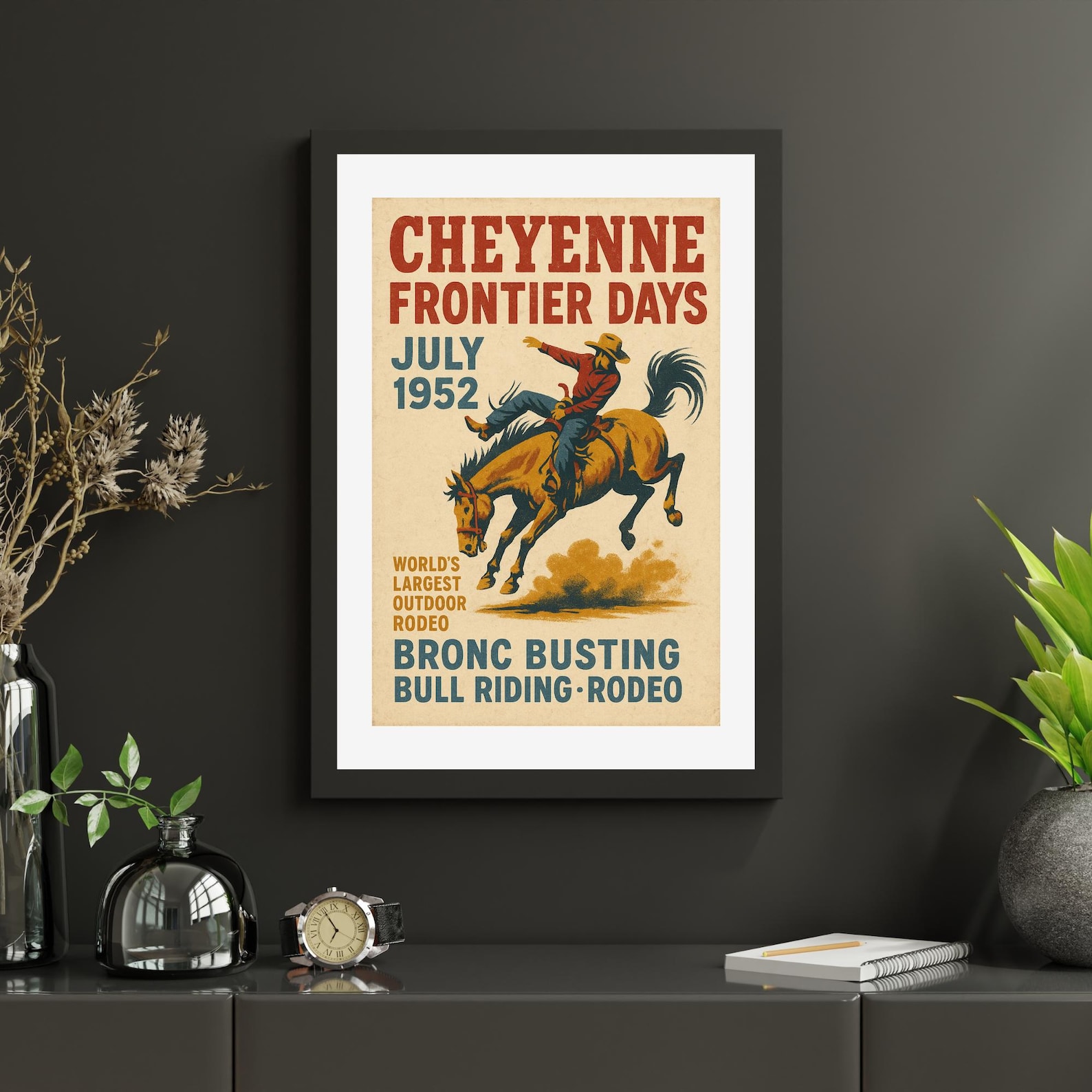 Cheyenne Frontier Days 1952 Poster – Vintage Western Rodeo Print ...