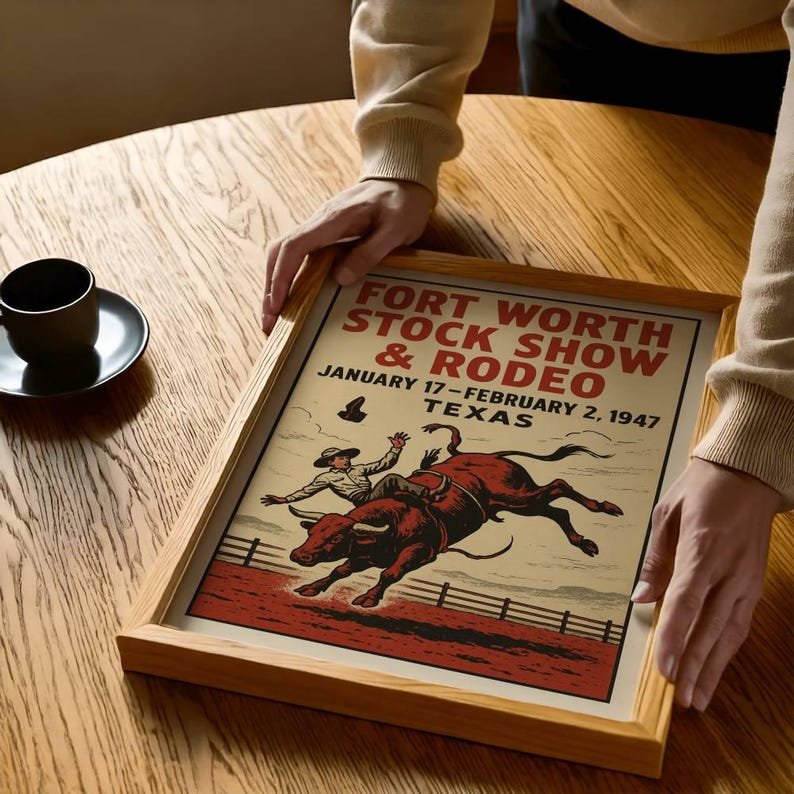 Vintage Rodeo Poster – Fort Worth Stock Show Cowboy Print – Rustic ...