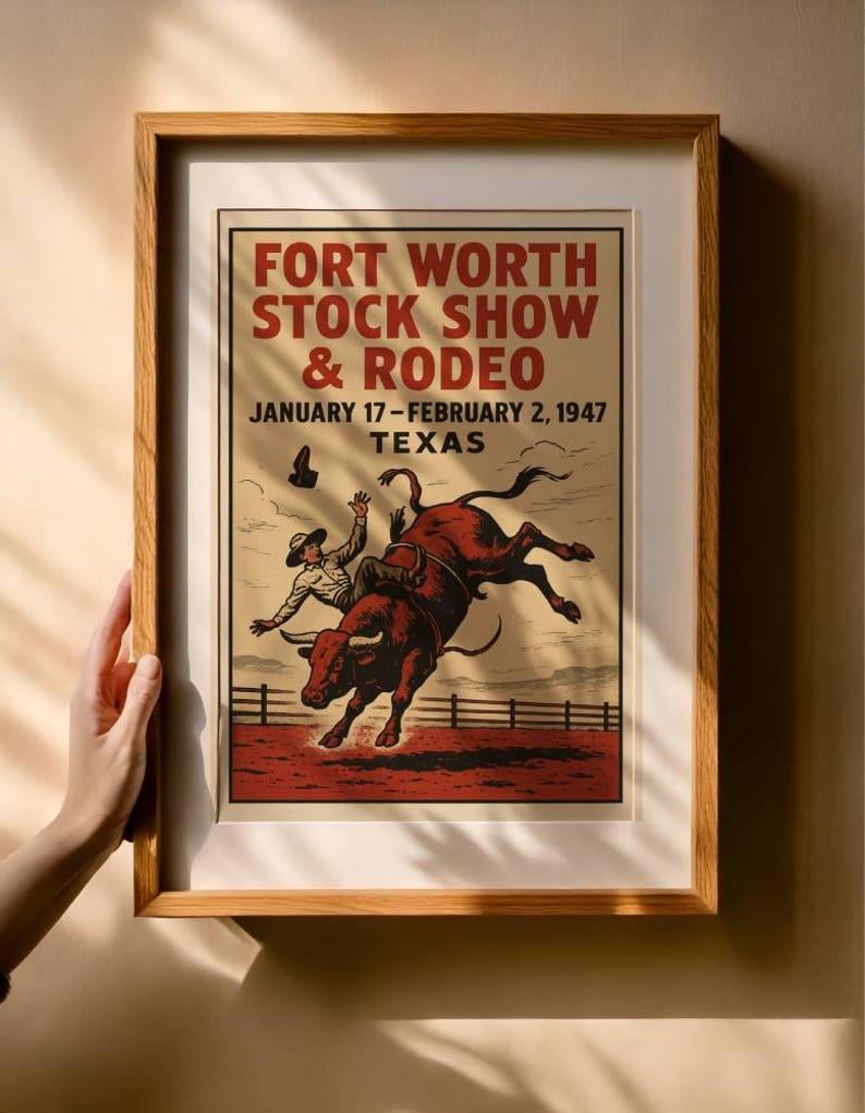 Vintage Rodeo Poster – Fort Worth Stock Show Cowboy Print – Rustic ...