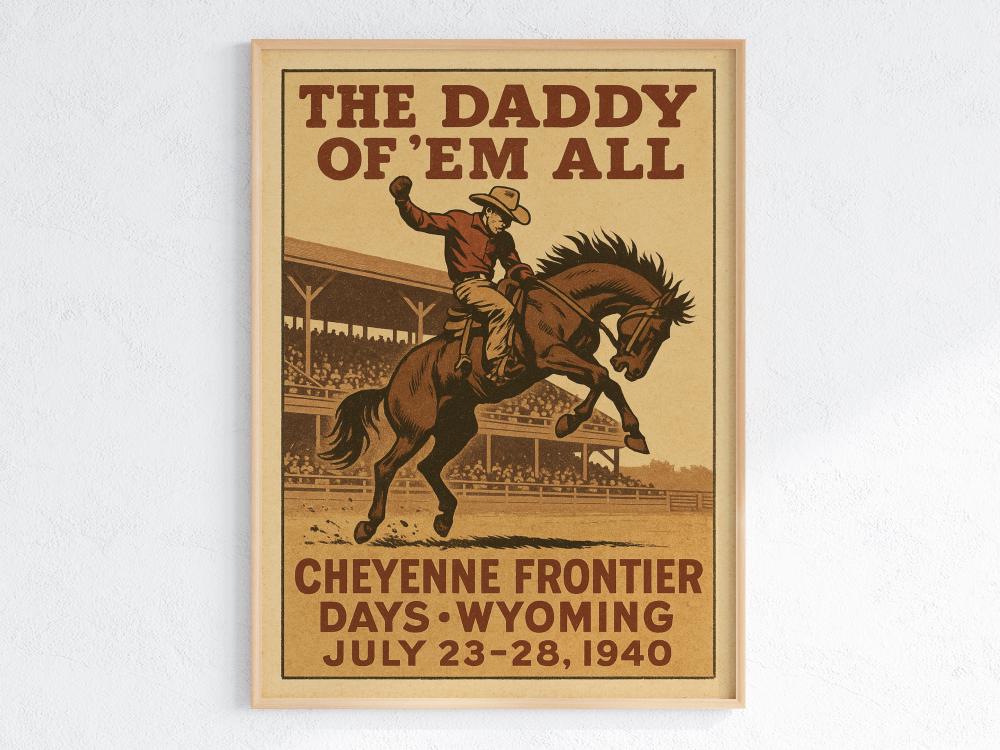 Cheyenne Frontier Days 1952 Poster – Vintage Western Rodeo Print ...