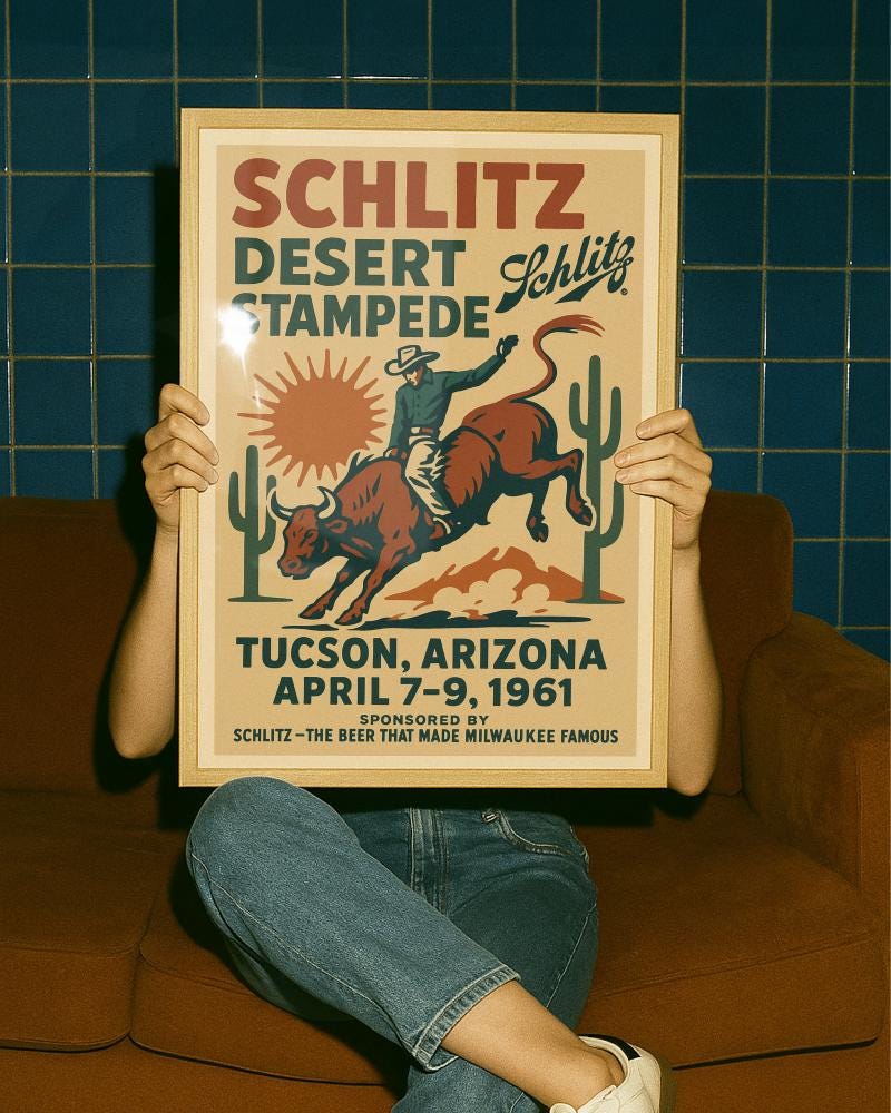 1961 Schlitz Desert Stampede Poster: Vintage Tucson Rodeo Art Print - Etsy