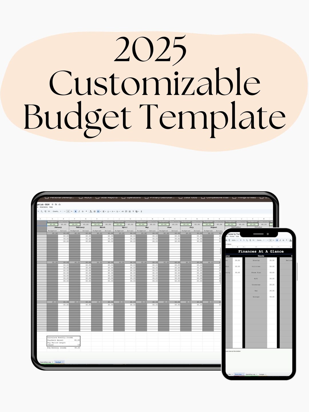 Yearly & Monthly Budget Template, Minimalist Budget for Personal or ...