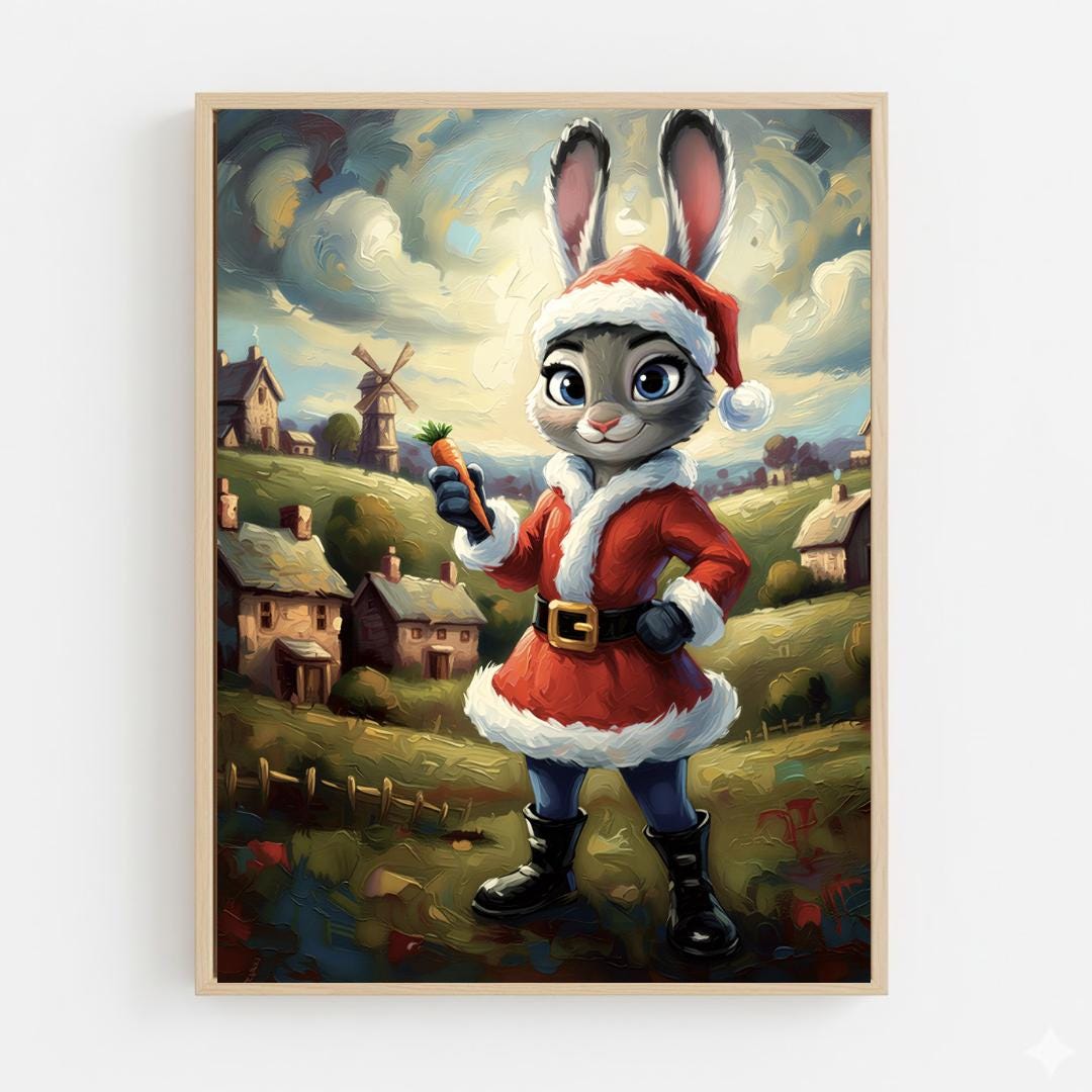 Judy Hopps Christmas Print | Zootopia Bunny Santa Wall Art | Christmas ...