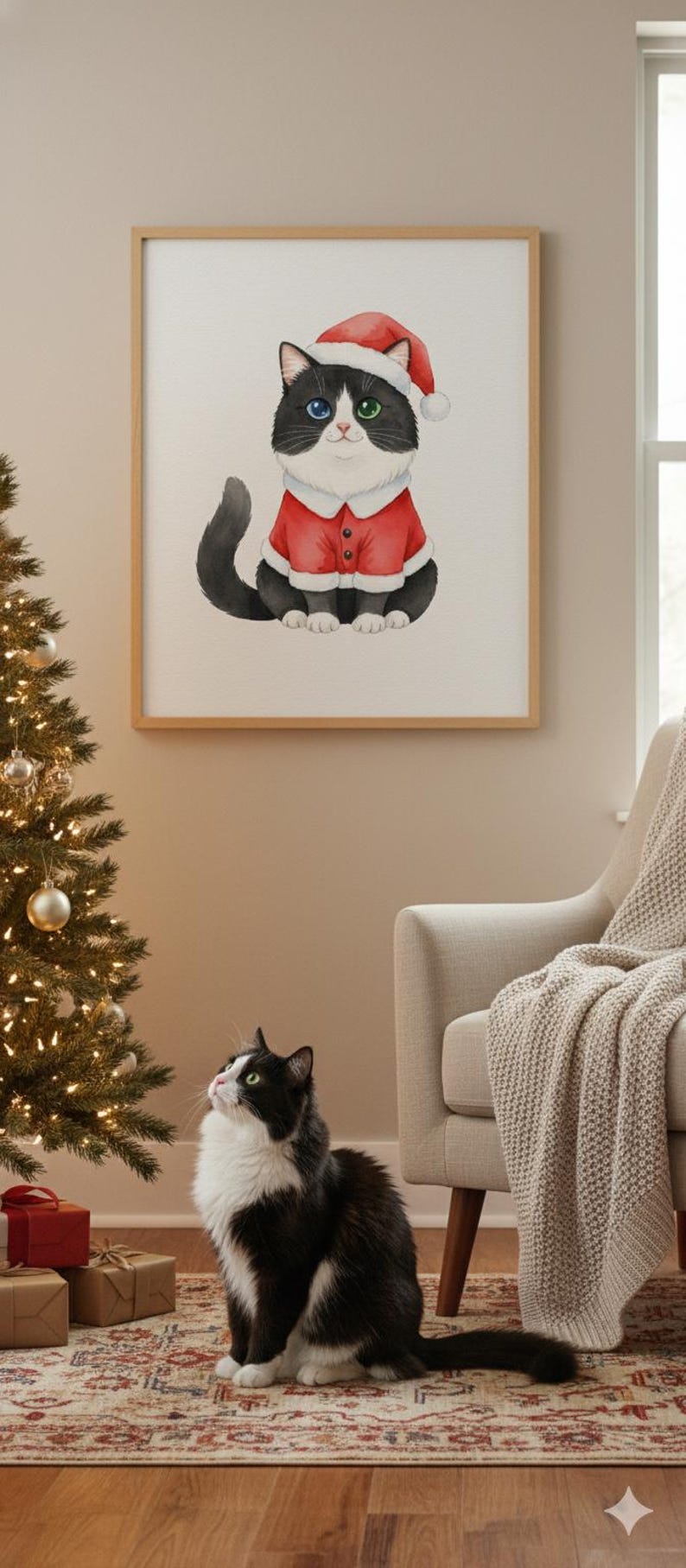 Christmas Cat Watercolor Print Set | Festive Kitten A4 Art (digital ...
