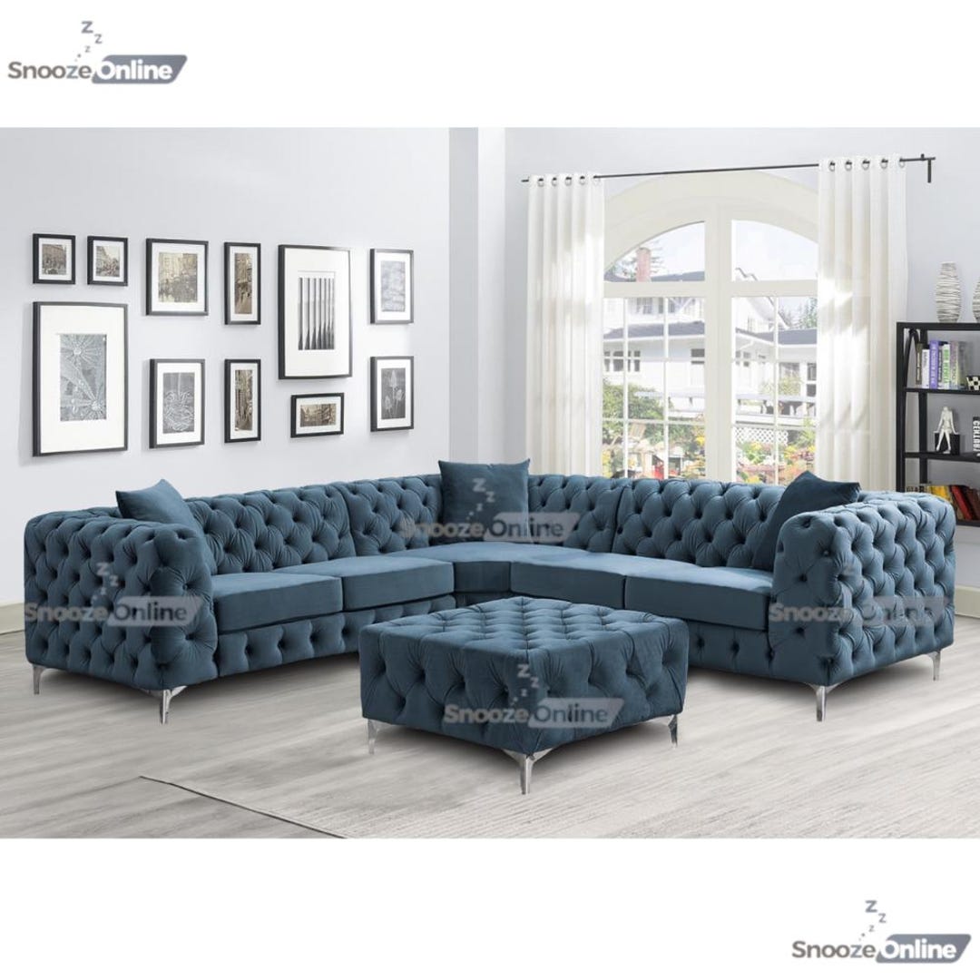 Handmade Large 6 Seater Corner Sofa in Space Grey Velvet Sofa 4 Seater Corner 5 Seater Corner ...