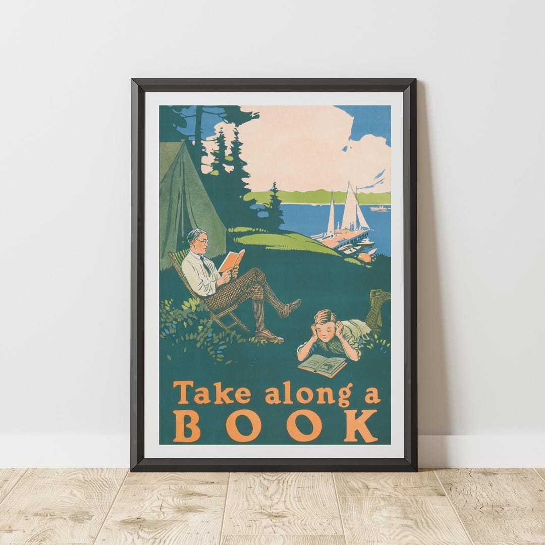 Vintage Reading Poster, 1910s Take Along A Book Digital Print, Boys ...