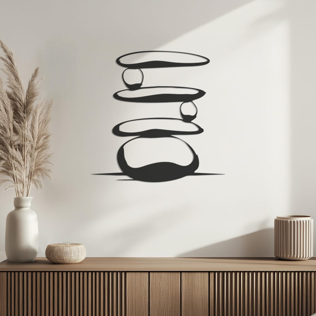 Zen Rock Stack Wall Art, Minimalist Stone Decor, Modern Metal Wall Art ...